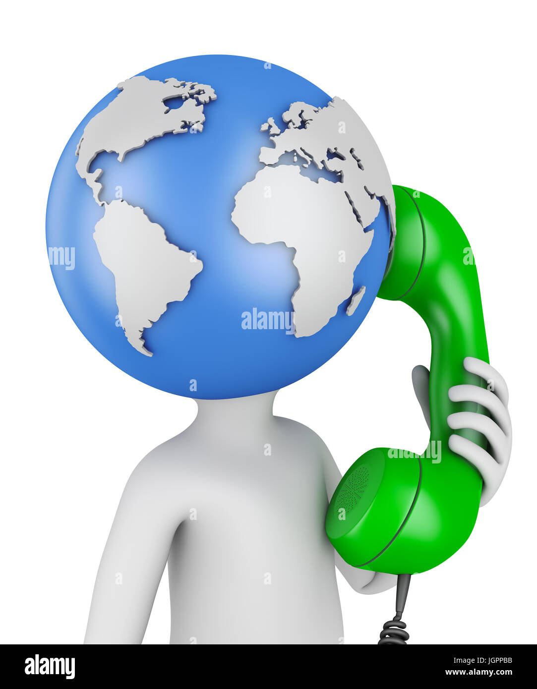 Man with globe head with the handset. 3d rendering Stock Photo - Alamy