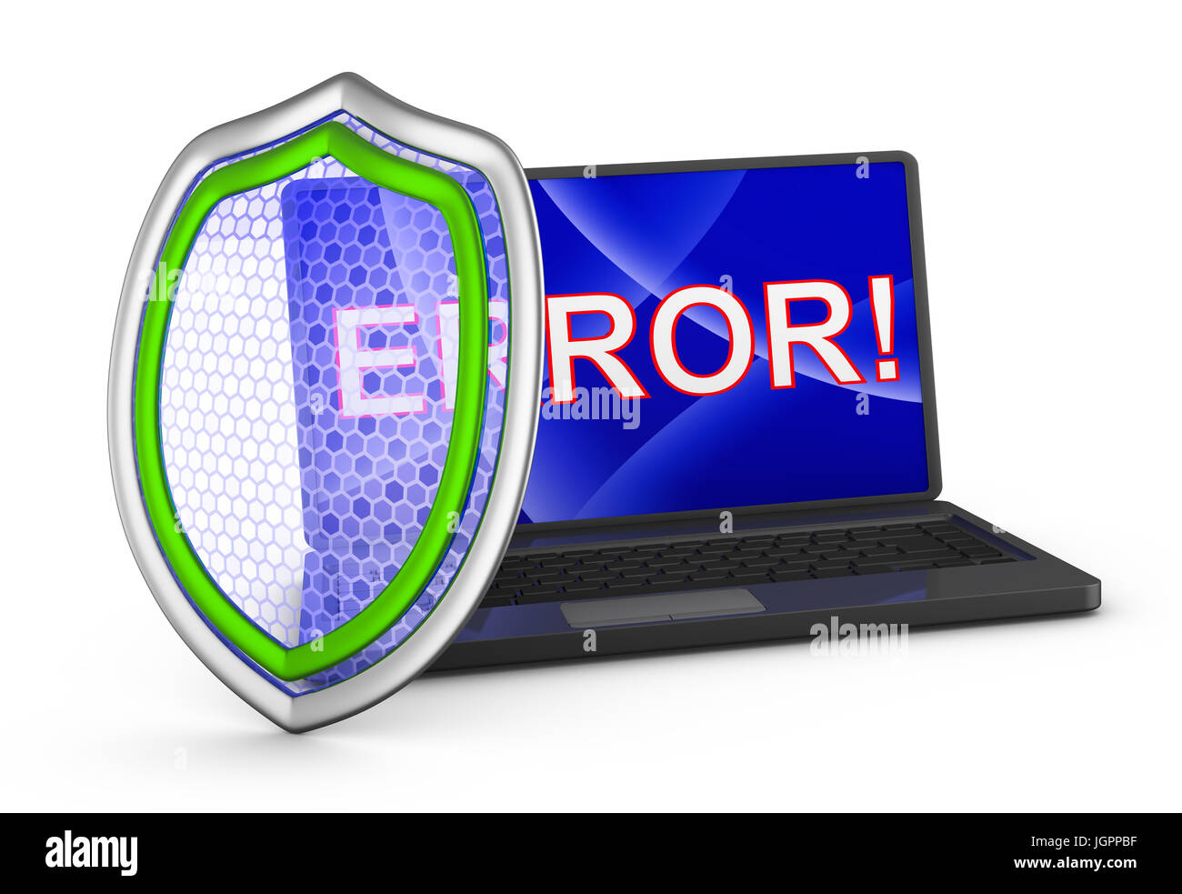 notebook with inscription error and shield. 3d rendering Stock Photo ...