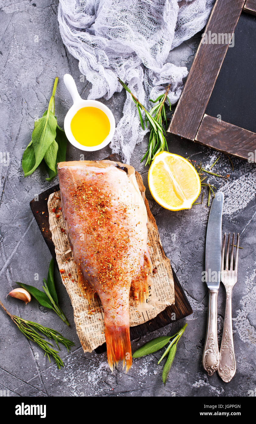 raw fish with aroma spice and salt Stock Photo - Alamy