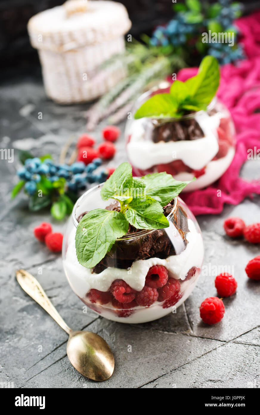 desert with yogurt and berries in the glass Stock Photo - Alamy
