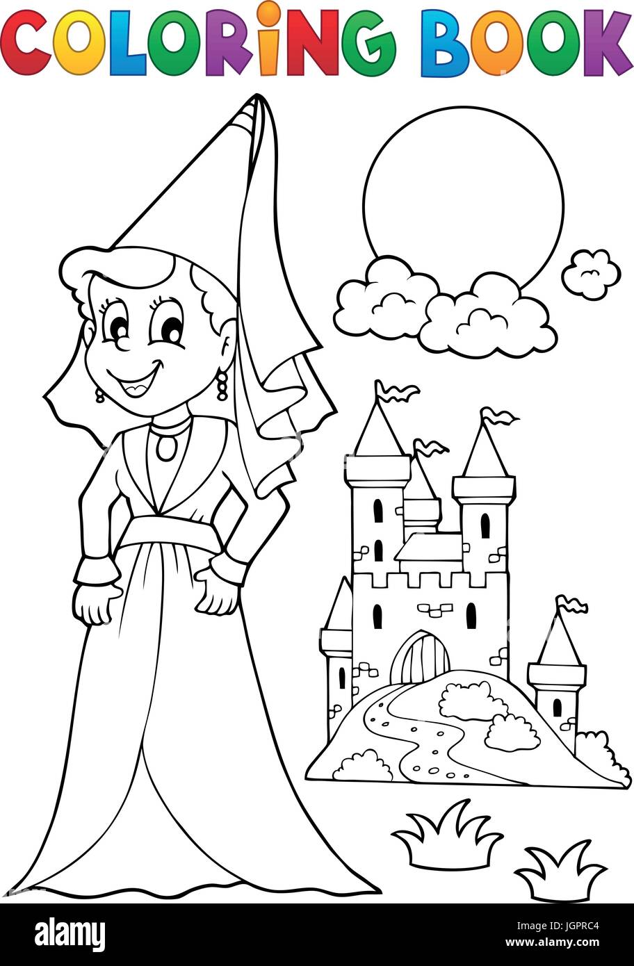 Coloring book medieval lady - eps10 vector illustration Stock Vector ...