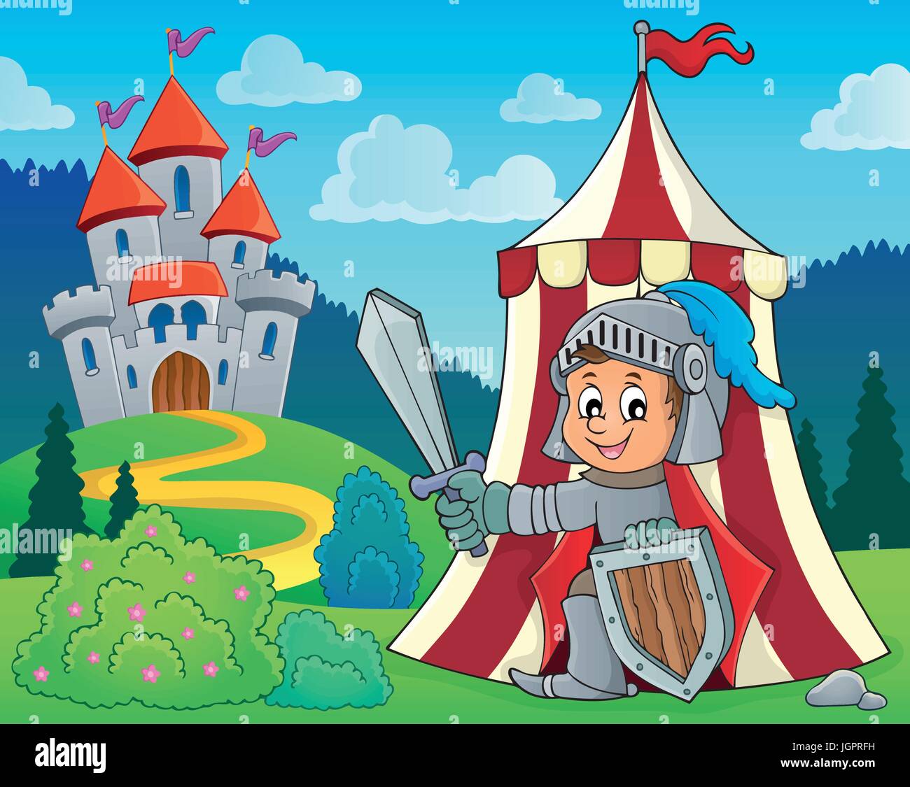 Knight by tent theme image 2 - eps10 vector illustration Stock Vector ...