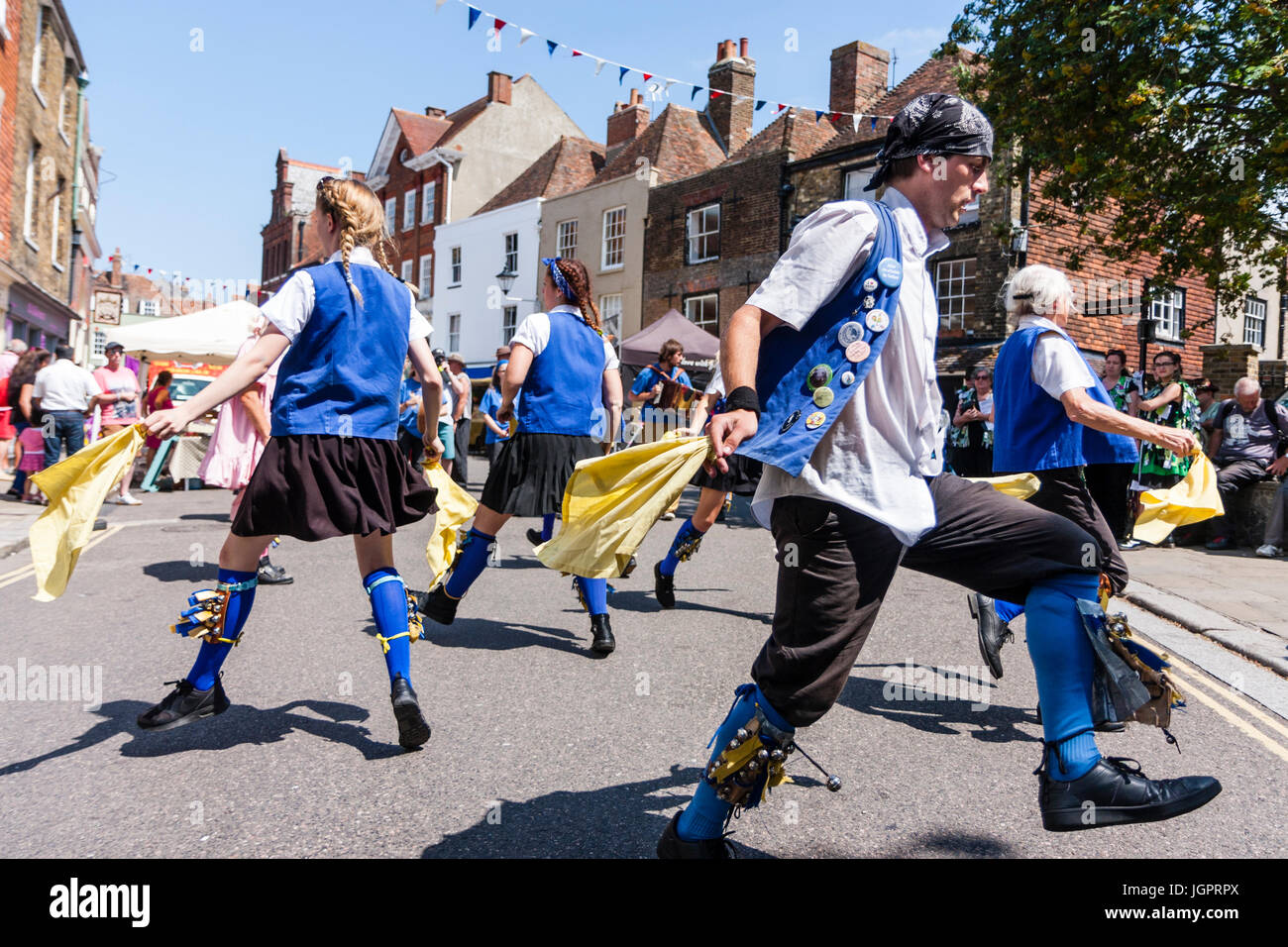 Traditional English folk dancers, Royal Liberty Morris side dancing and ...