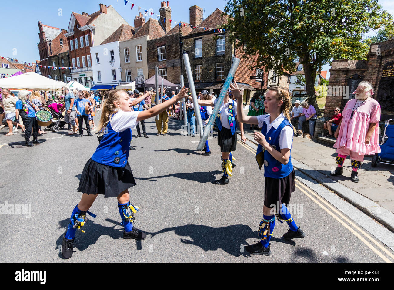 Traditional English folk dancers, Royal Liberty Morris side dancing in ...