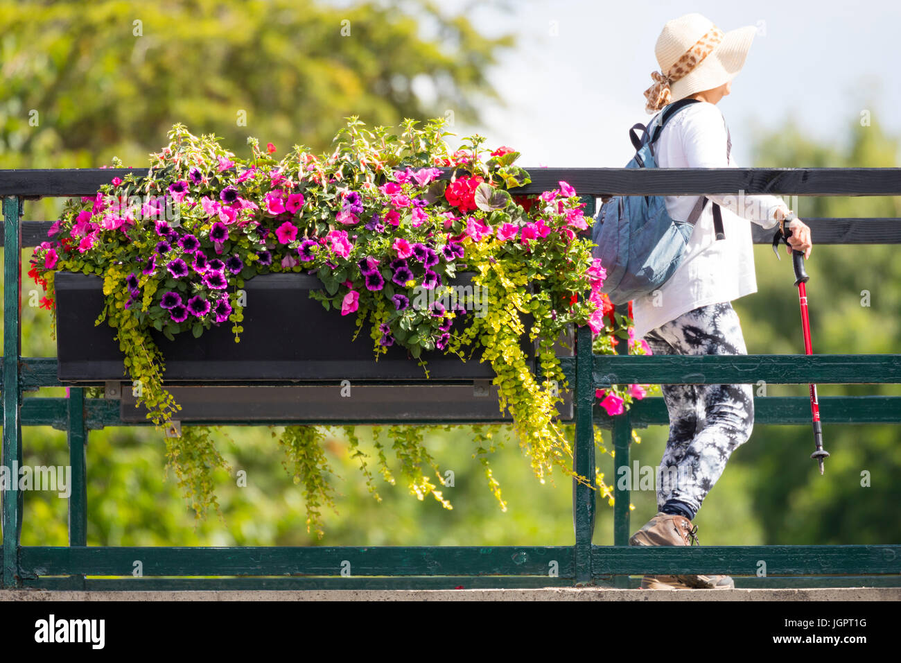 Tourist crossing over a bridge at Trevor Bason at the Pontcysylltte ...