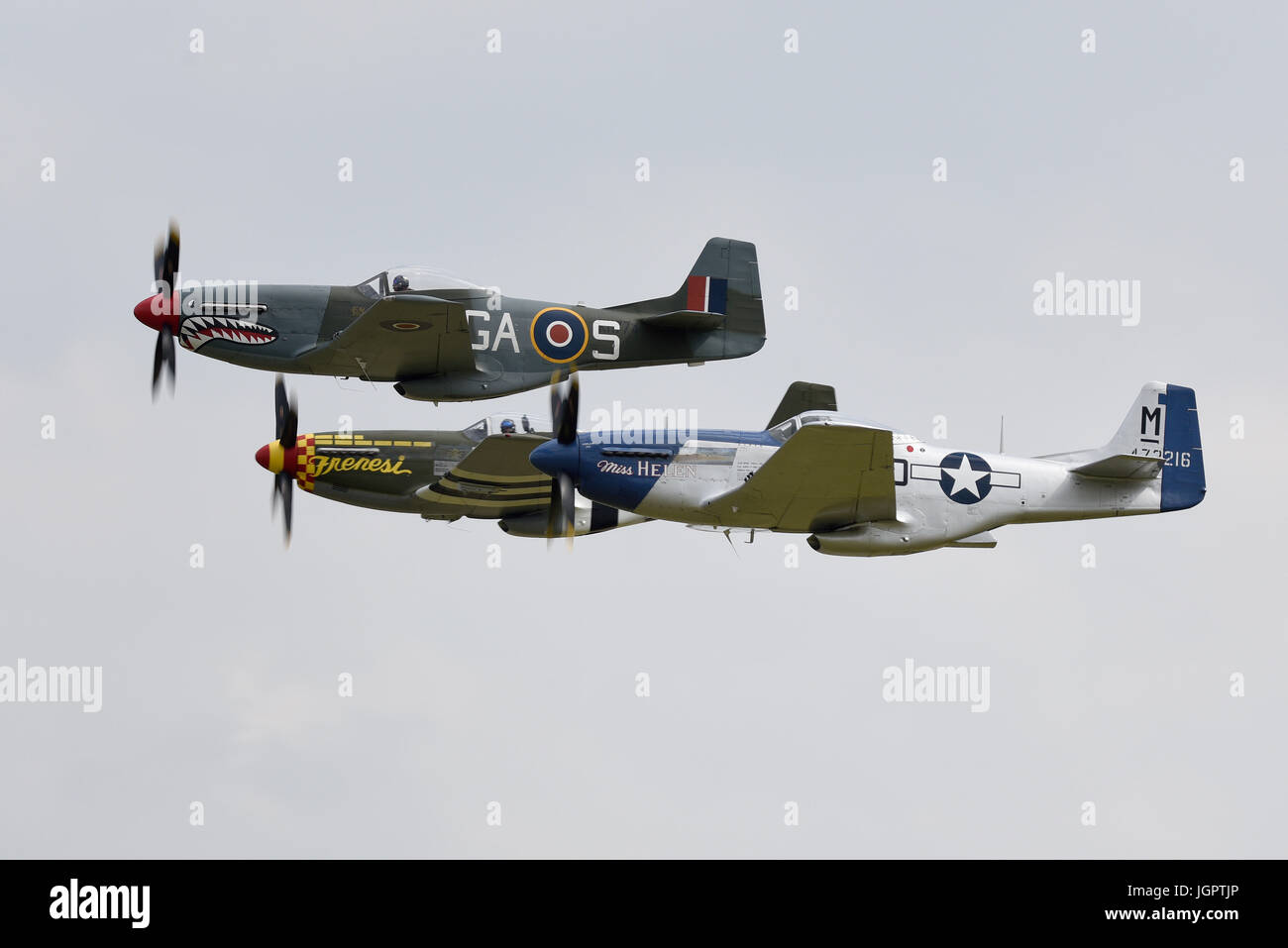 'Flying Legends' airshow at Duxford. The Horsemen display team of P-51 ...