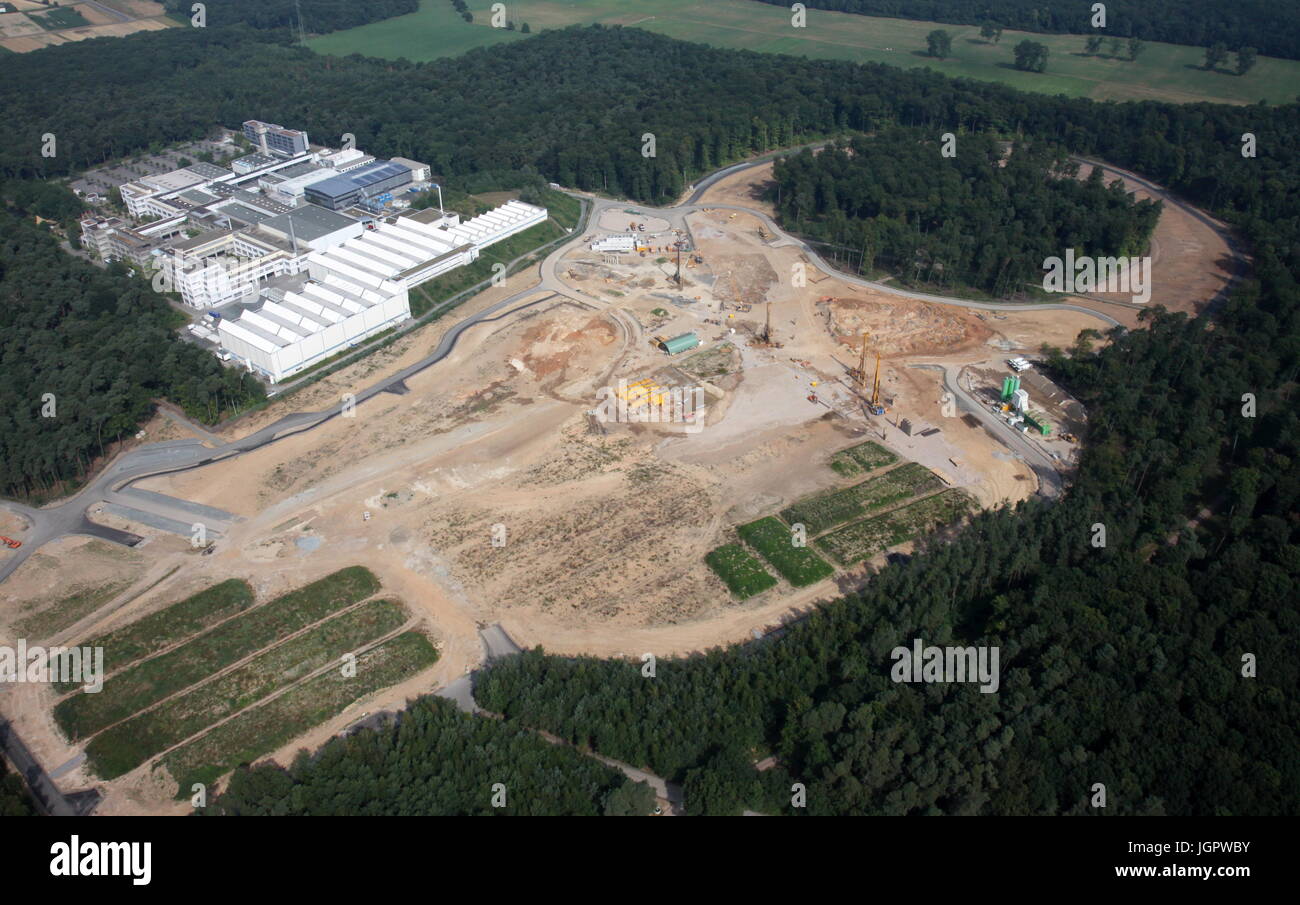 HANDOUT - An aerial view of the construction site for the planned particle accelerator facility ...