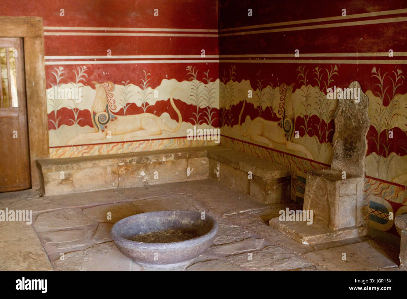 Knossos, Crete, Greece. 6th July, 2017. Throne Room at Knossos - Crete ...