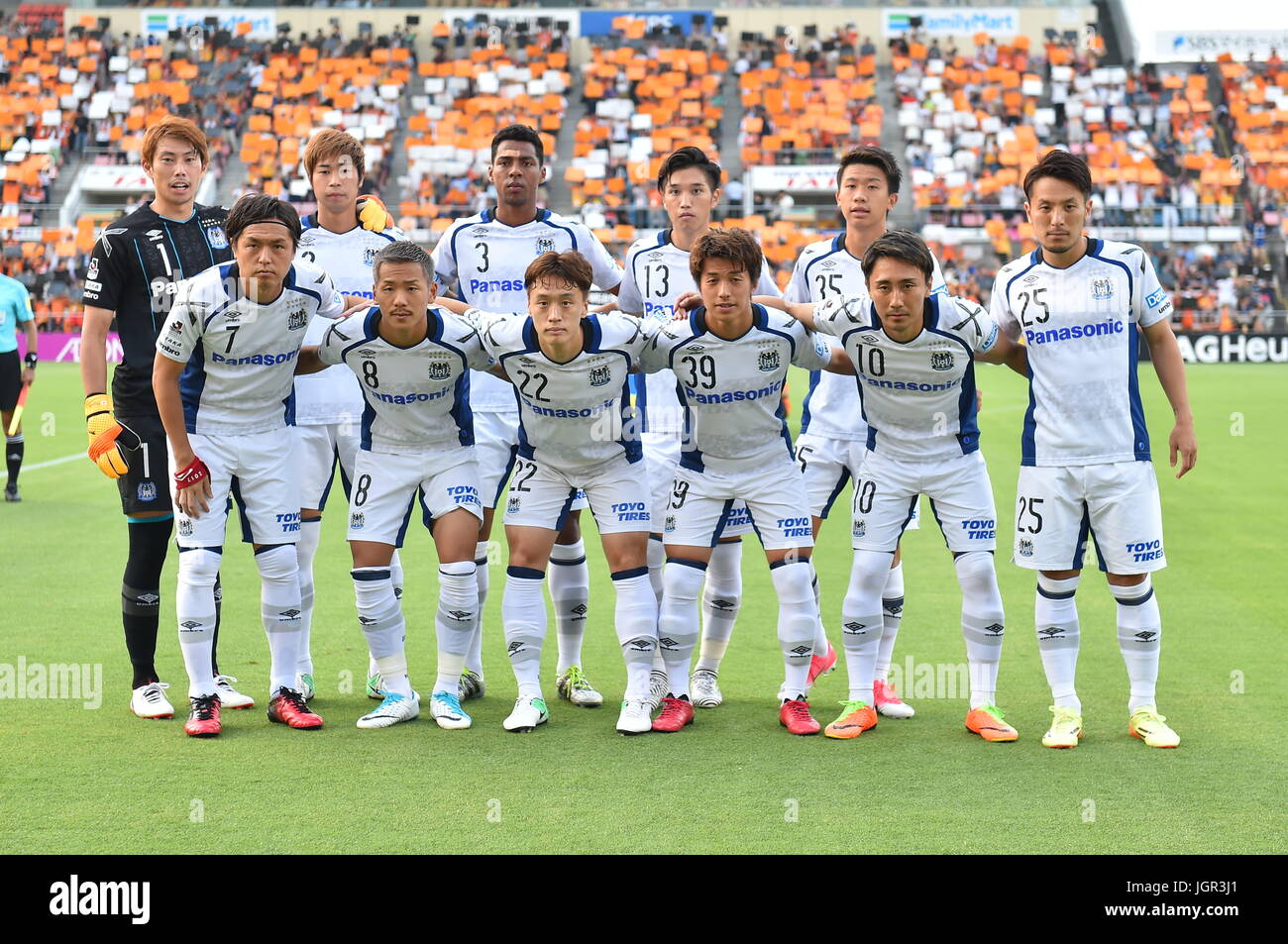 Shizuoka, Japan. 8th July, 2017. Gamba Osaka team group line-up ...