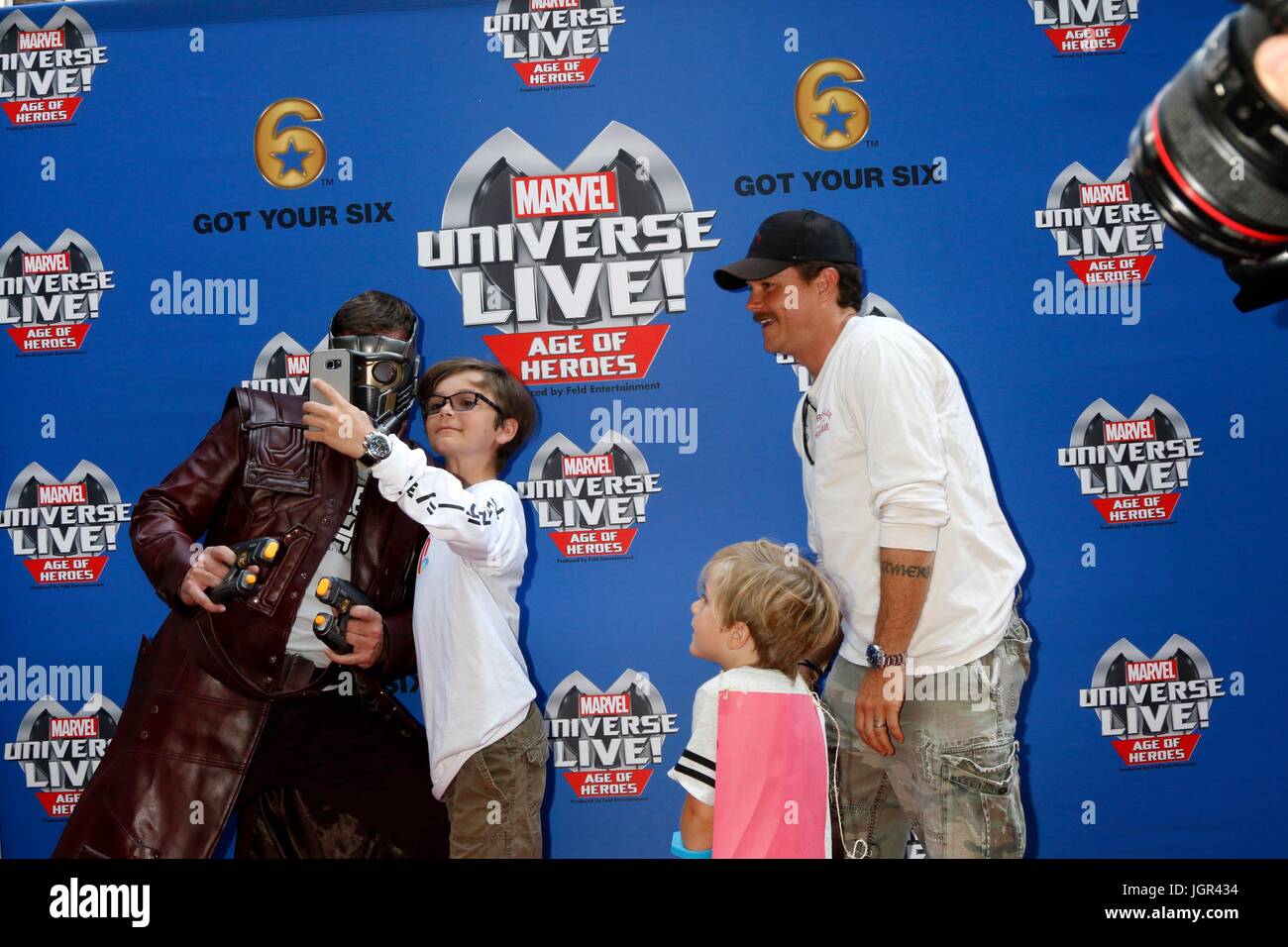 Los Angeles, CA, USA. 8th July, 2017. Star-Lord, Clayne Crawford, sons ...