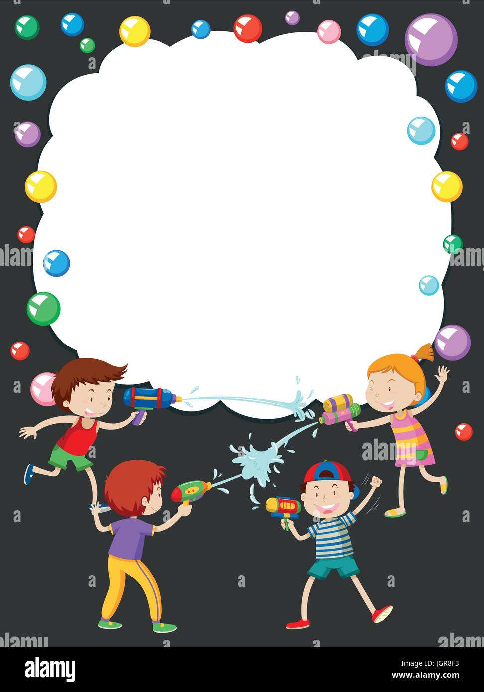 Border template with kids playing water gun illustration Stock Vector ...