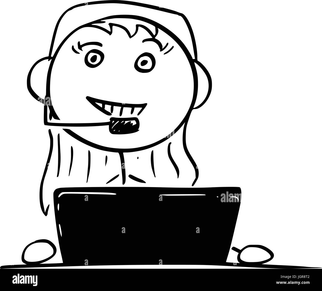 Cartoon vector stick man stickman drawing of female Call Center ...