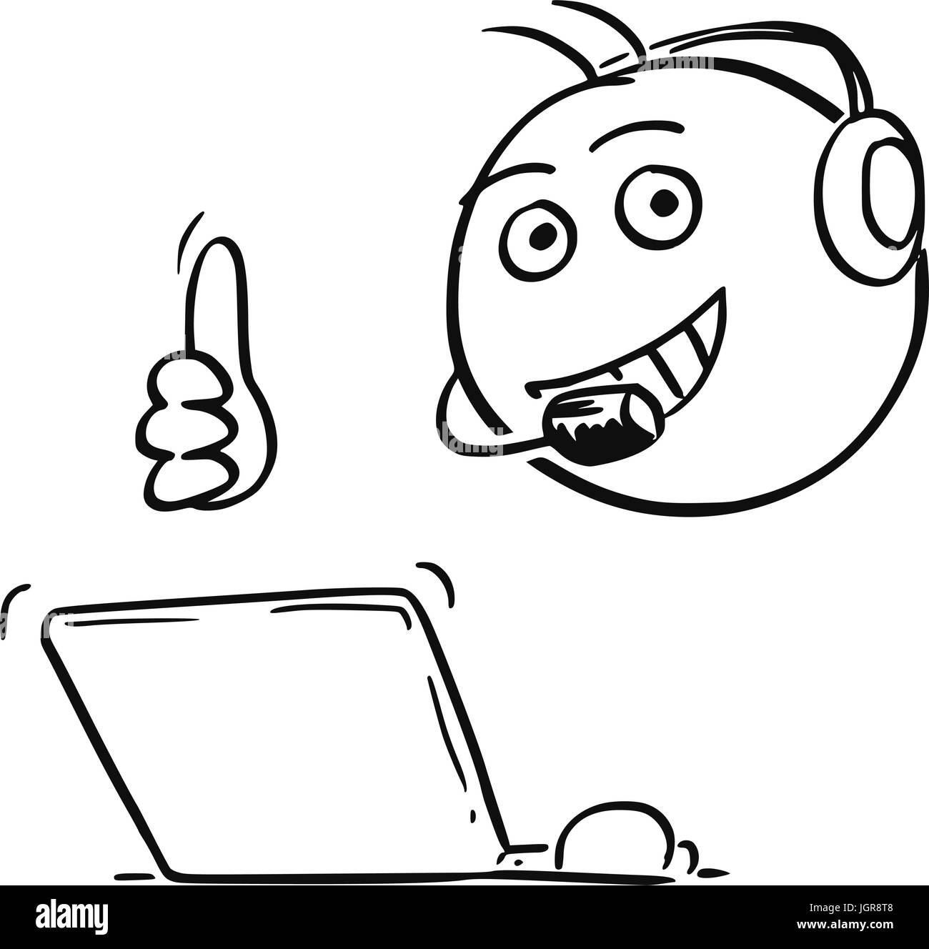 Cartoon vector stick man stickman drawing of male call center customer ...