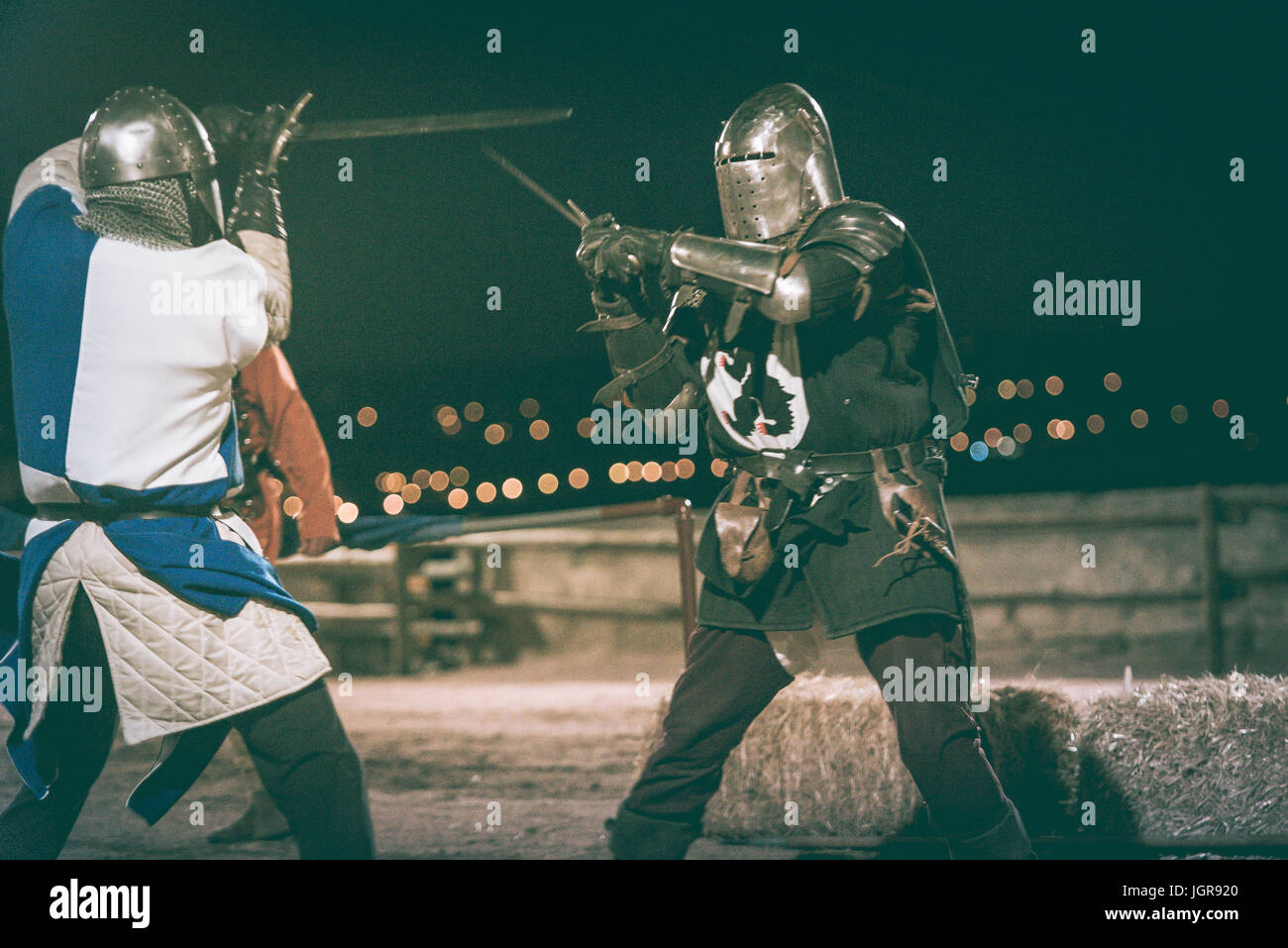 Two knights fighting during Medieval festival in Elvas, Portugal Stock ...