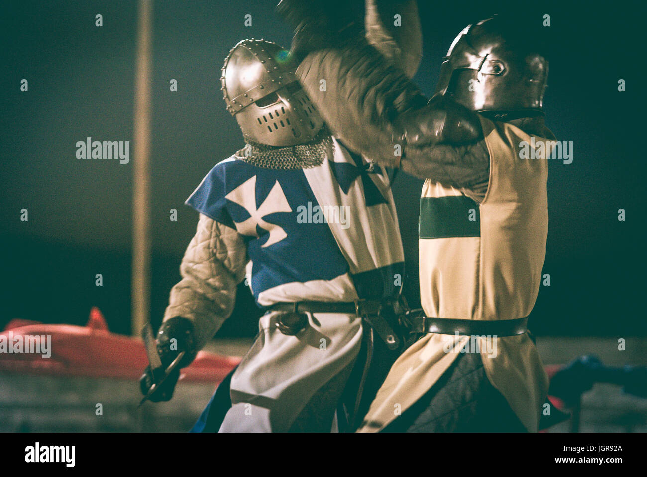 Two knights fighting during Medieval festival in Elvas, Portugal Stock ...