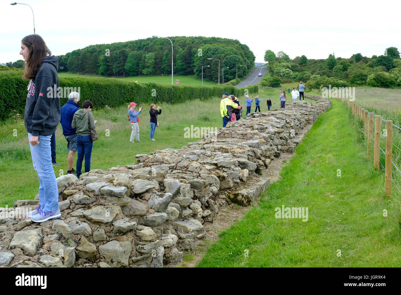Tourists on Hadrians Wall at Heddon on the Wall, England, UK Stock ...