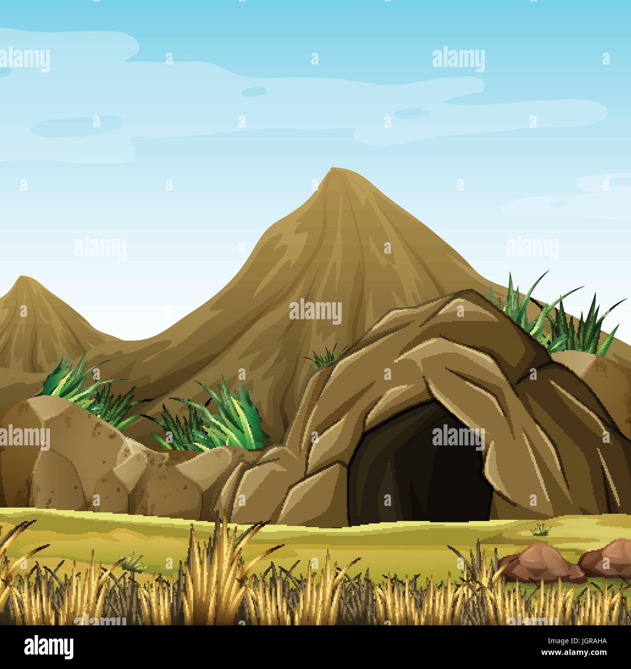 Scene with cave in the mountain illustration Stock Vector Image & Art ...