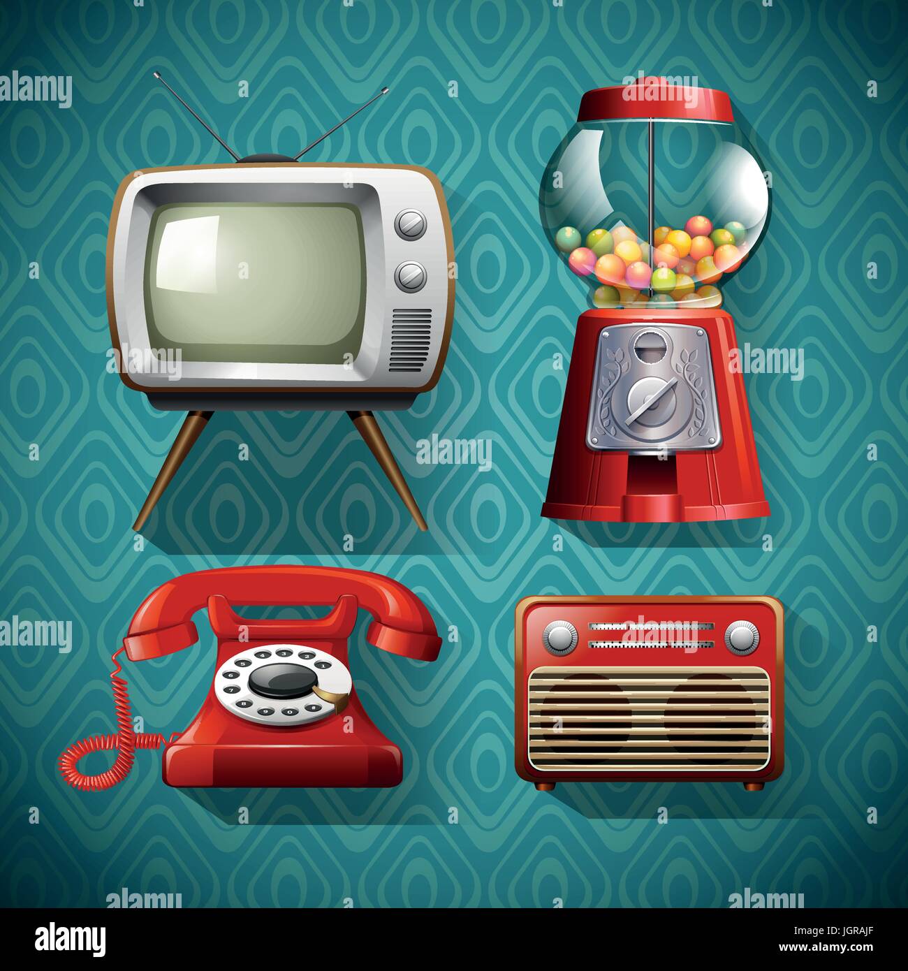 Vintage items on blue background illustration Stock Vector Image & Art ...