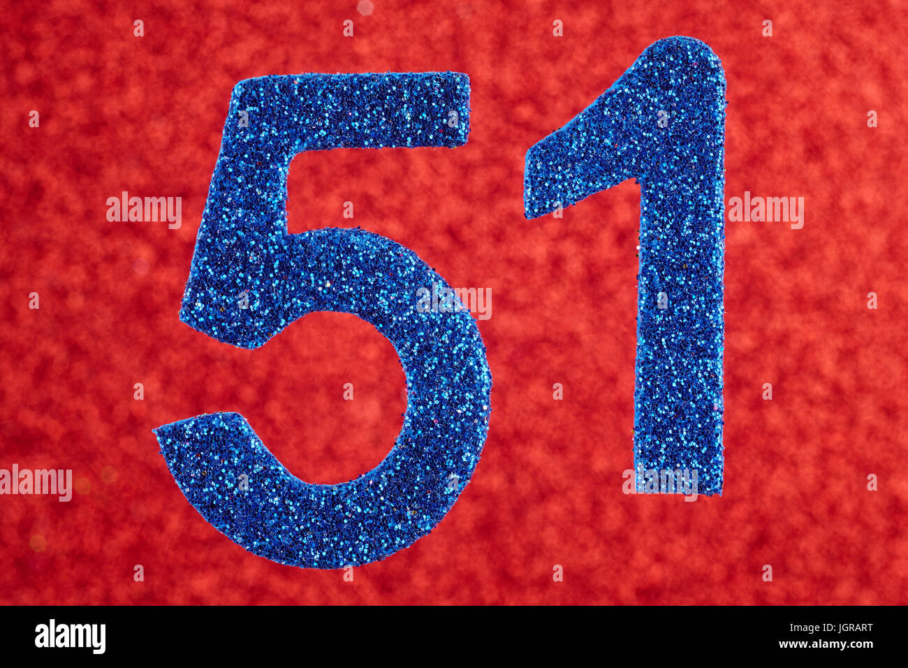 Number fifty-one blue over a red background. Anniversary. Horizontal ...