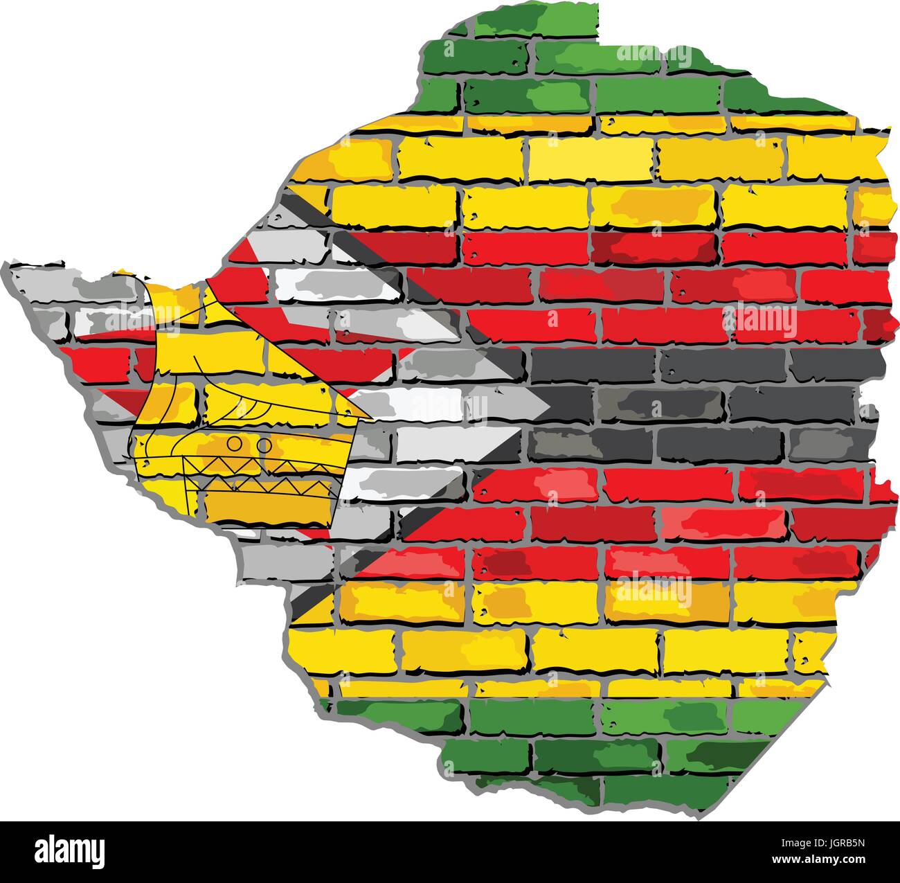 Zimbabwe map on a brick wall - Illustration, Zimbabwe map with flag ...