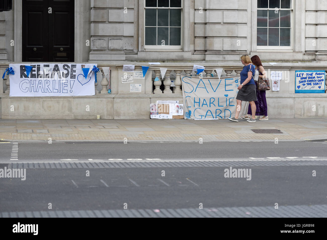 Charlie Gard protest banners in Whitehall near to Downing Street ...