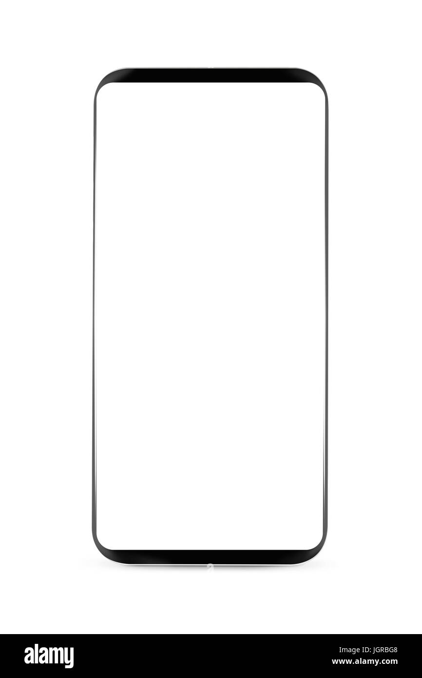 Bezel-less smartphone mockup with blank screen isolated on white ...