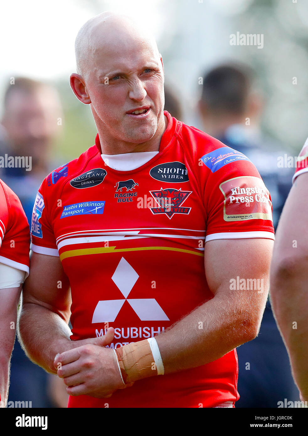 Salford Red Devils' Michael Dobson in action against Leeds Rhinos ...