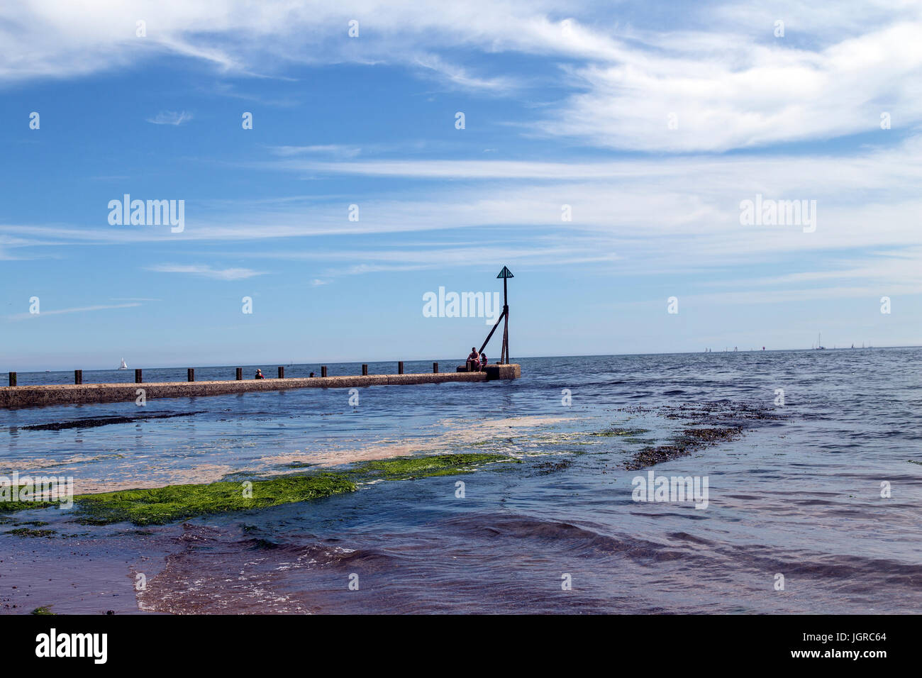 Groyne a low wall or sturdy timber barrier built out into the sea from ...