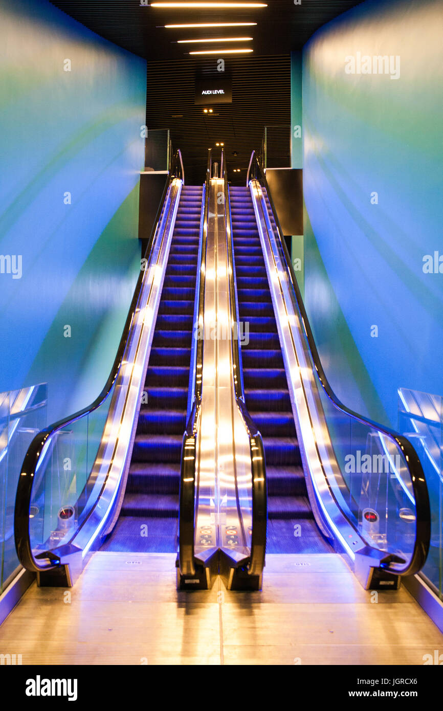 Escalator inside the Royal Arena, which is an indoor cultural meeting ...