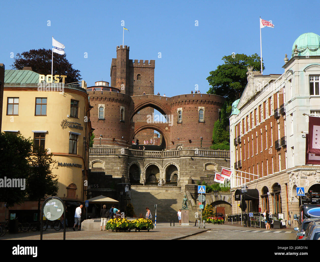 City center of Helsingborg and the medieval gate leading to the Karnan ...
