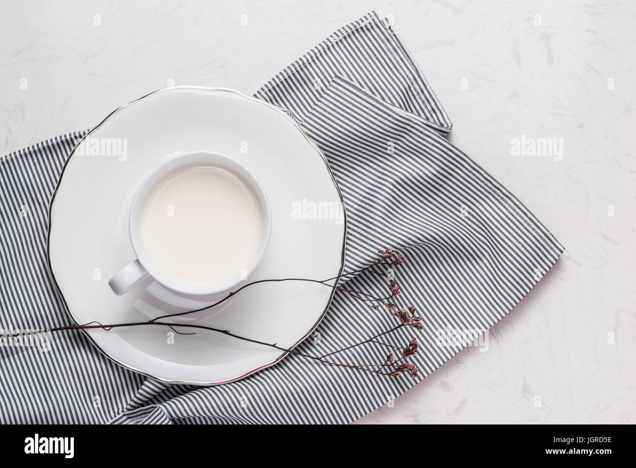 Dairy products. Top view of a cup of milk on a table Stock Photo - Alamy