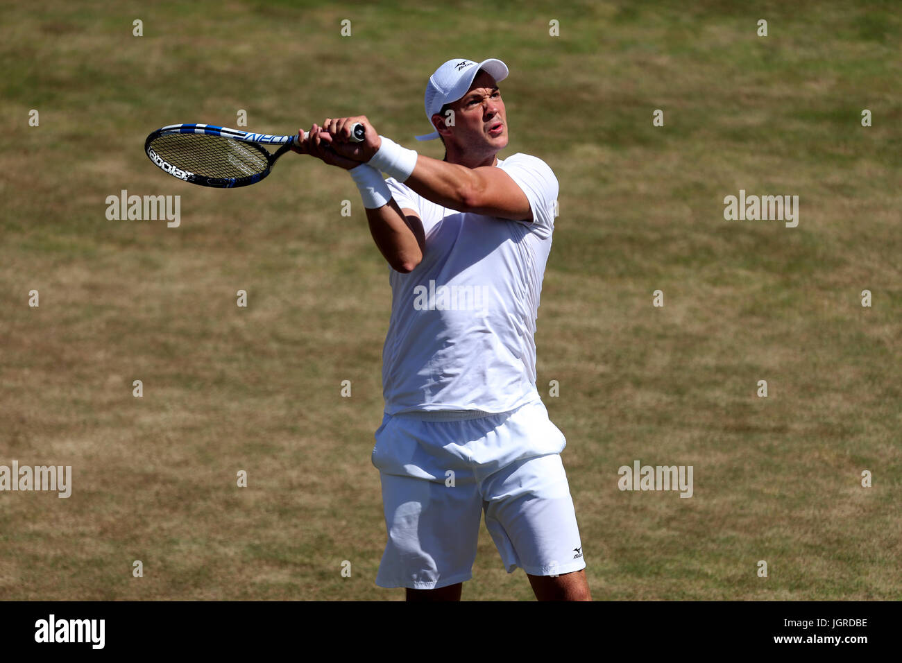 Marcus Willis in action during his doubles match with Jay Clarke on day ...