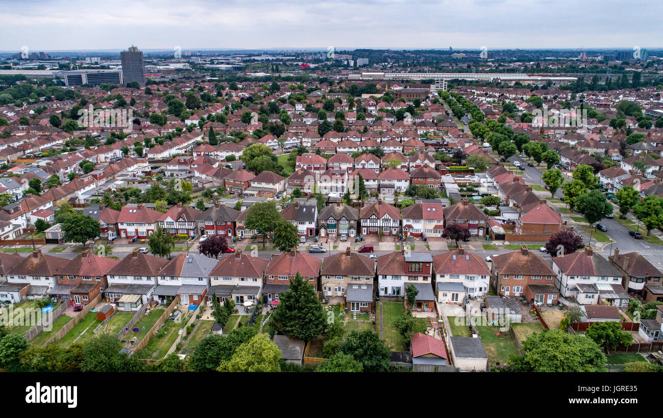 Aerial view of suburban areas in North London (Wembley Stock Photo - Alamy