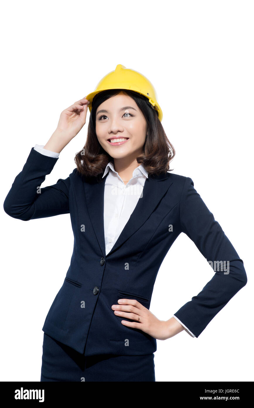 Portrait of young architect student woman wearing helmet Stock Photo ... Portrait of young architect student woman wearing helmet Stock Photo ...
