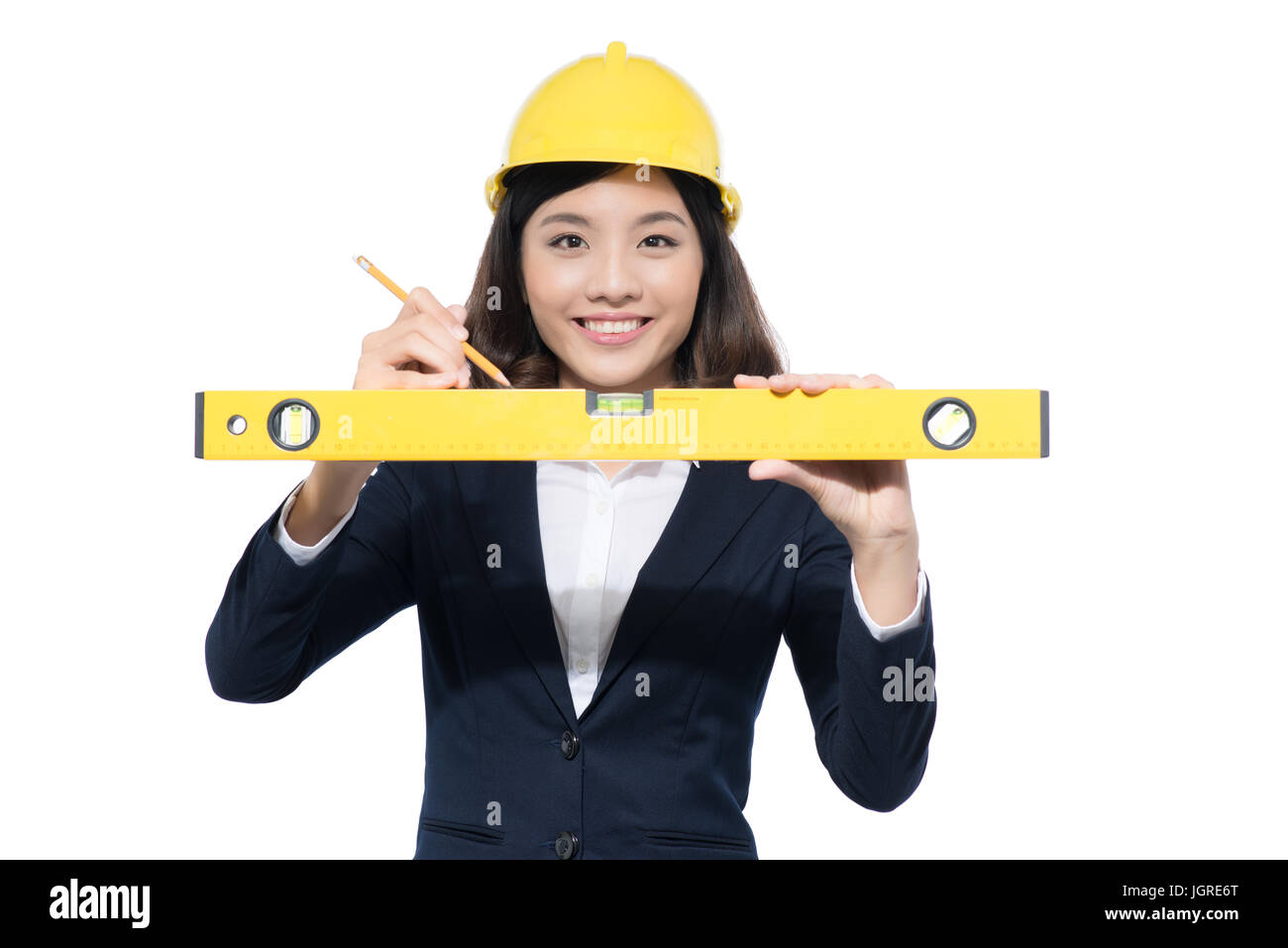 Woman holding ruler isolated on hi-res stock photography and images - Alamy