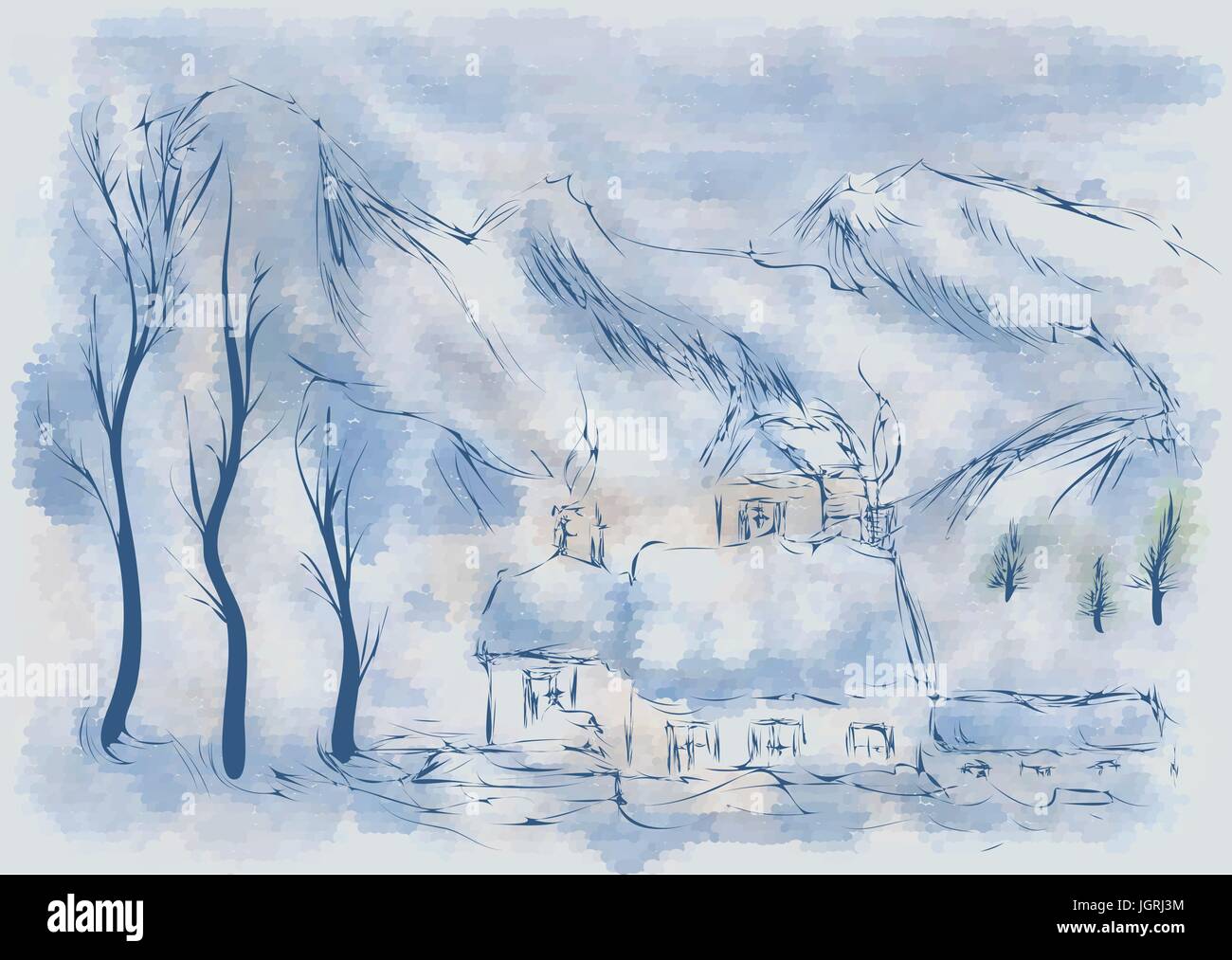 switzerland snow abstract illustration. outline on multicolor ...