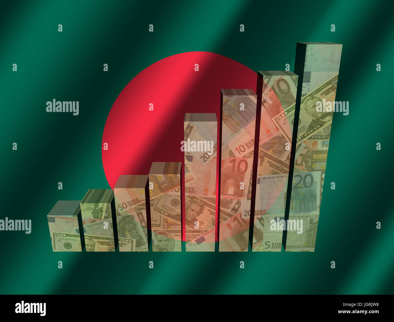 Currency graph on rippled Bangladesh flag illustration Stock Photo - Alamy