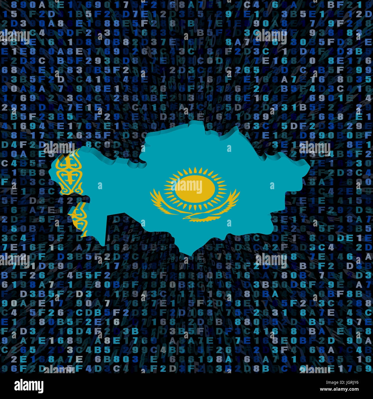 Kazakhstan map flag on hex code illustration Stock Photo - Alamy