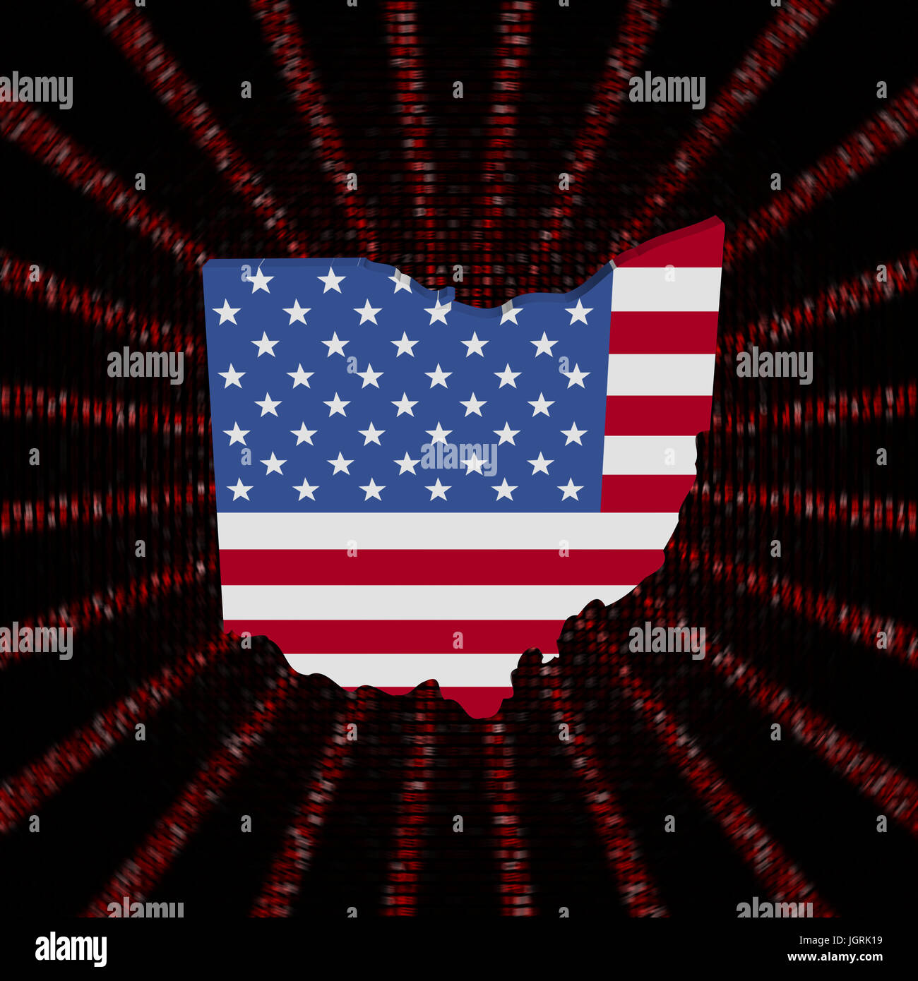 Ohio map flag on red hex code burst illustration Stock Photo - Alamy