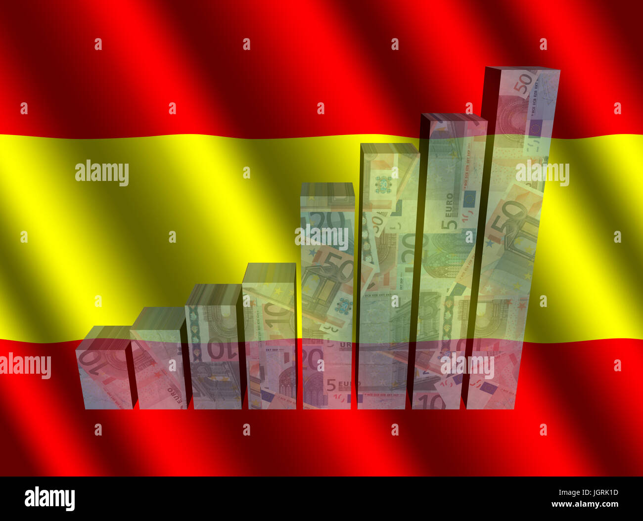 Currency graph on rippled Spain flag illustration Stock Photo - Alamy