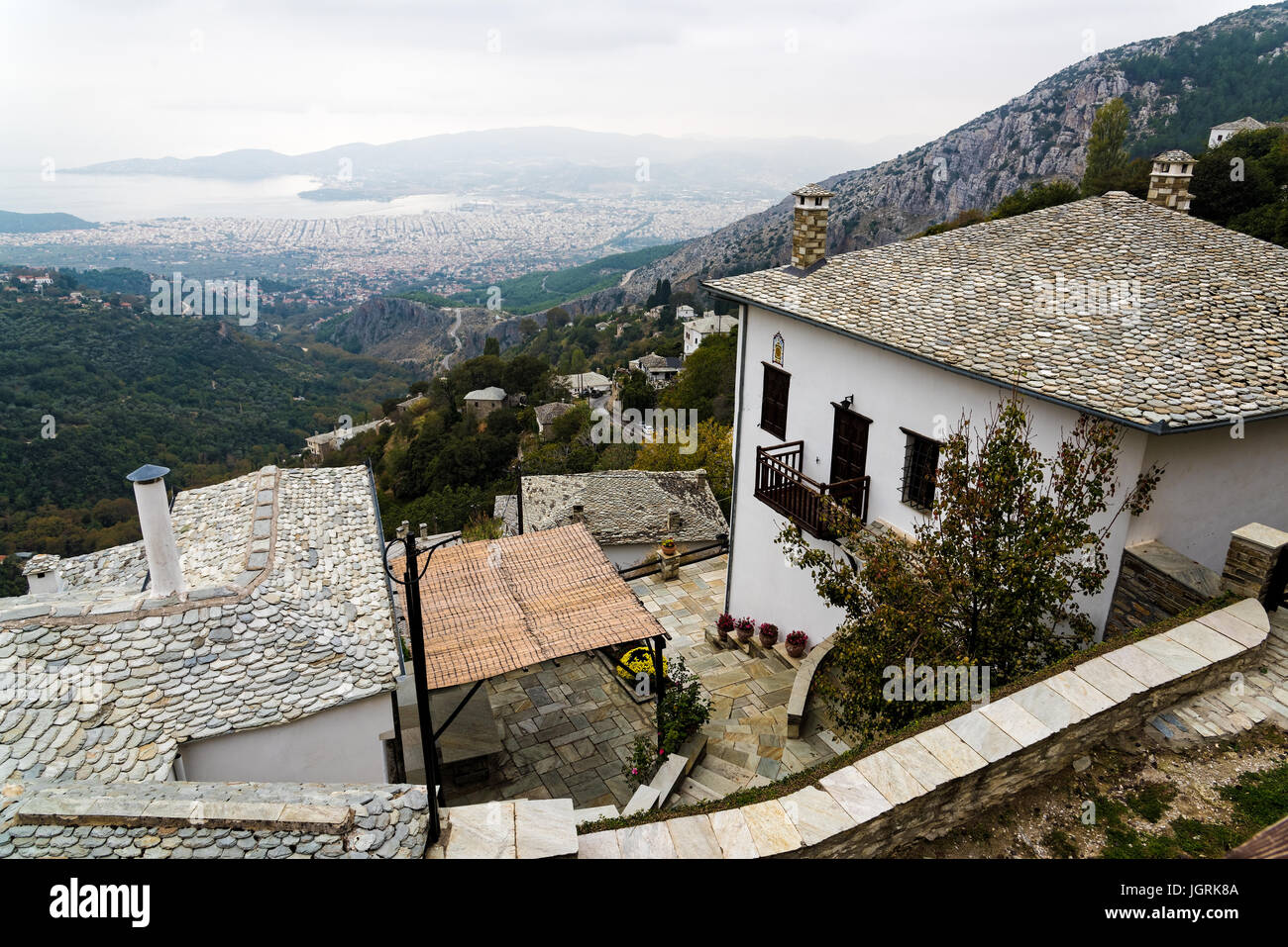 Traditional architecture in the village of Makrinitsa on Mt Pelion in ...