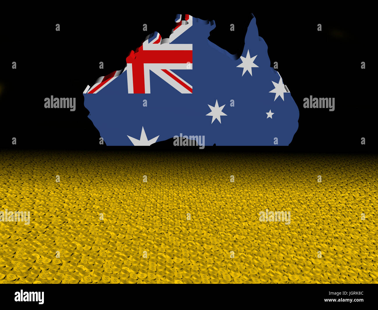 Australia map flag with dollar coins foreground illustration Stock ...