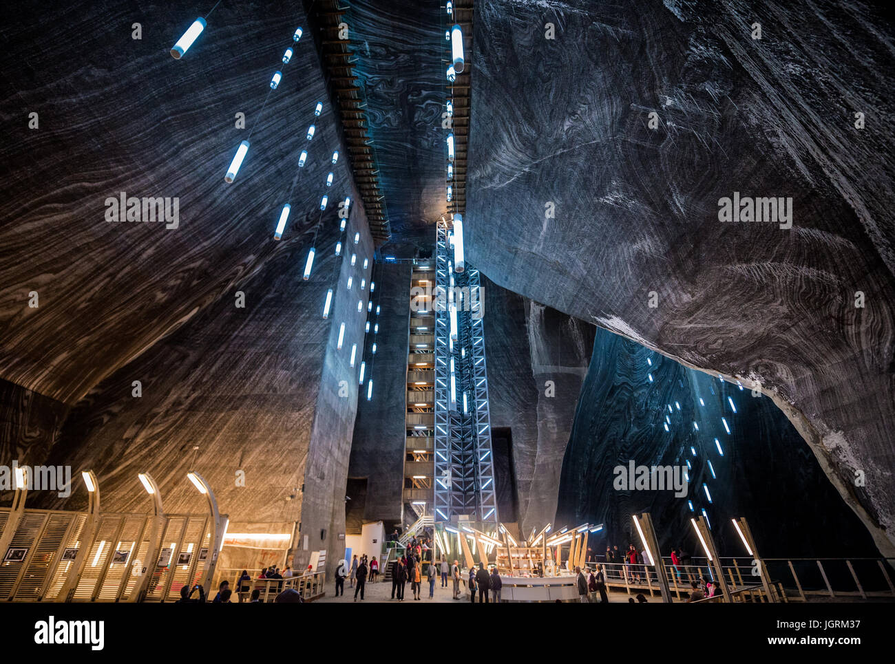 View from ground level of Rudolf mine in Salina Turda salt mine located ...