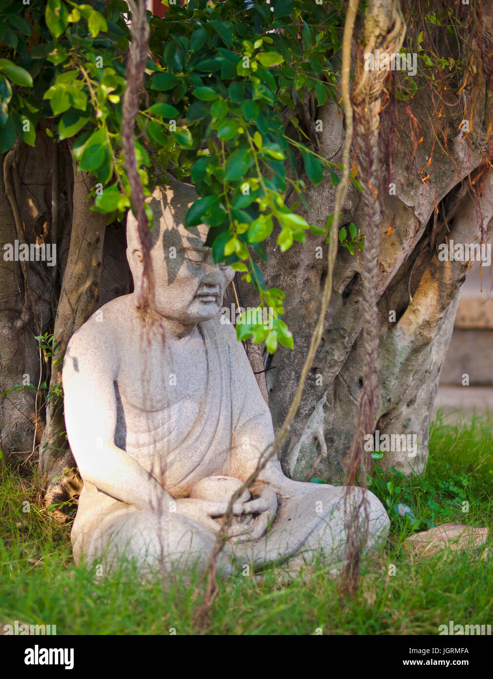 buddhist monk statue under the tree Stock Photo - Alamy