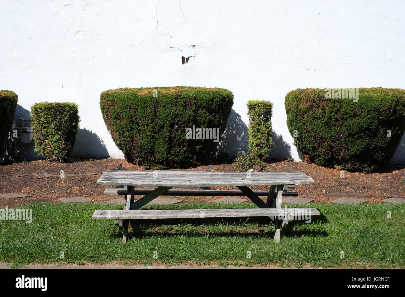 Bench and shrubbery Stock Photo - Alamy