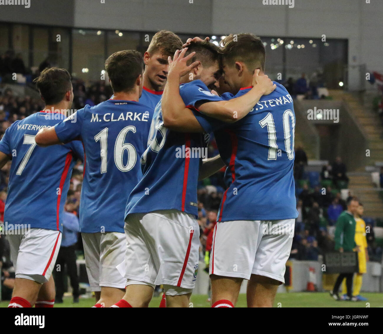 Windsor Park, Belfast, Northern Ireland. 28th June 2017. Linfield (Blue ...