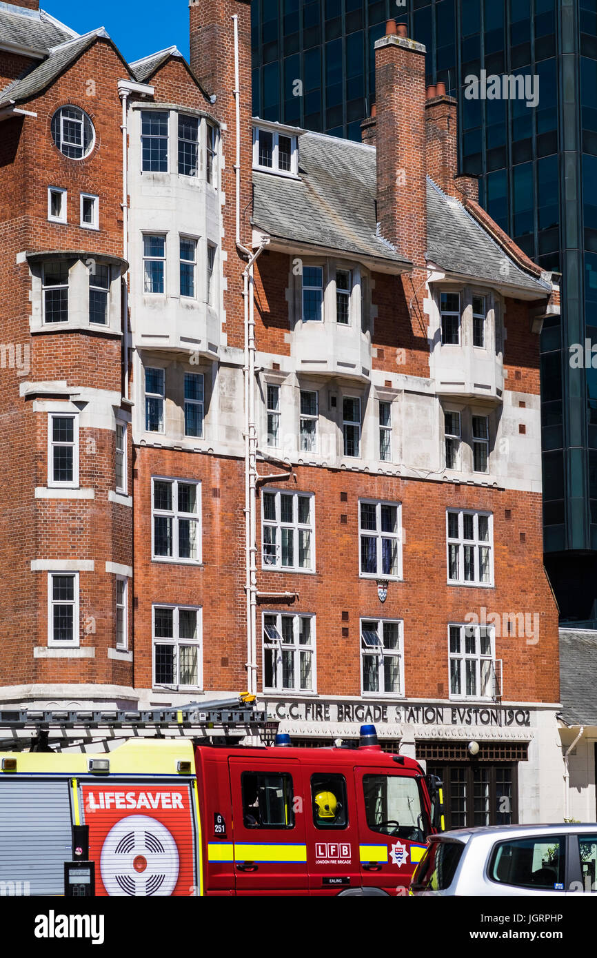London Fire Brigade station on the Euston Road, Borough of Camden ...