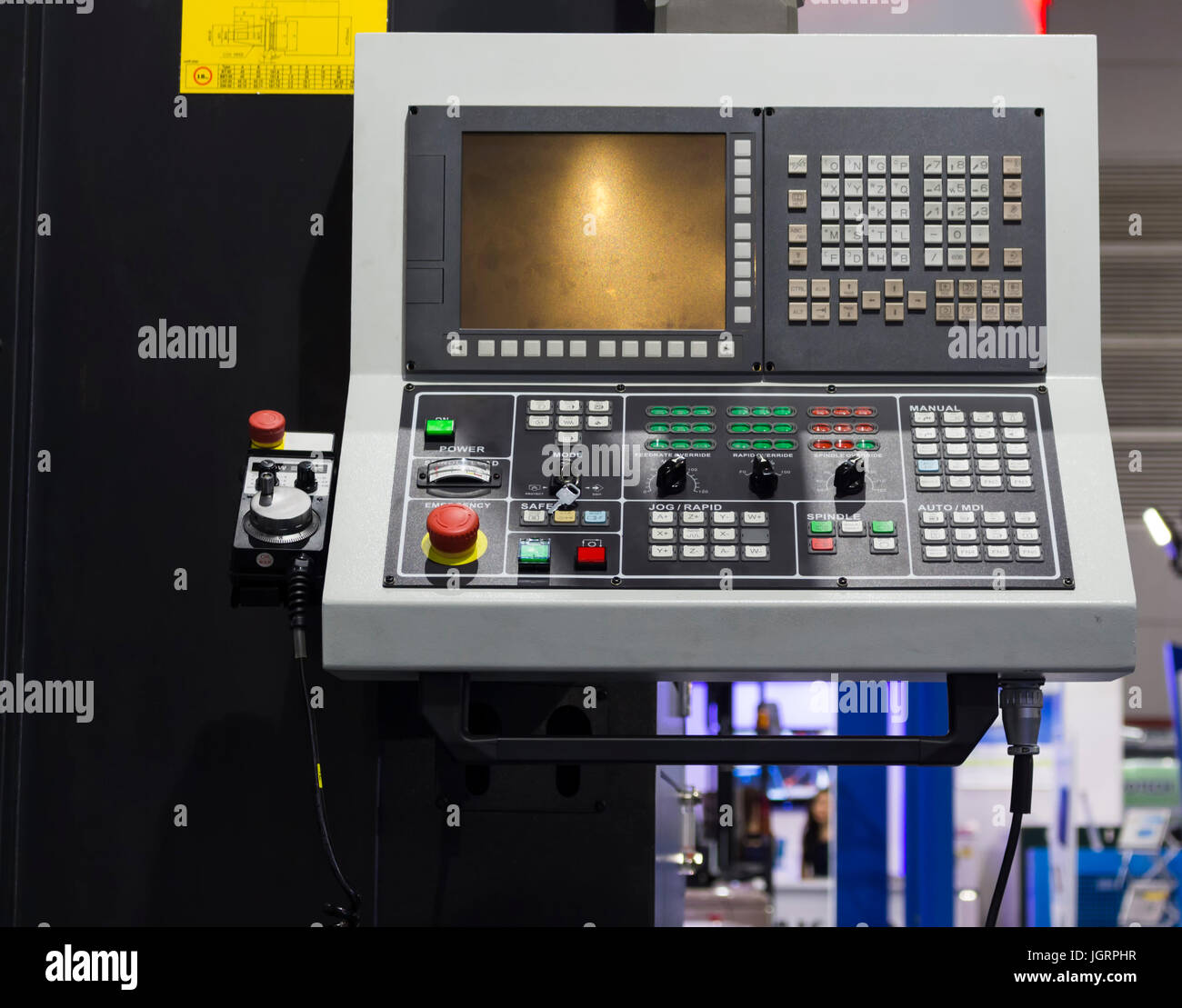 Control panel of cnc machining center. Selective focus Stock Photo - Alamy
