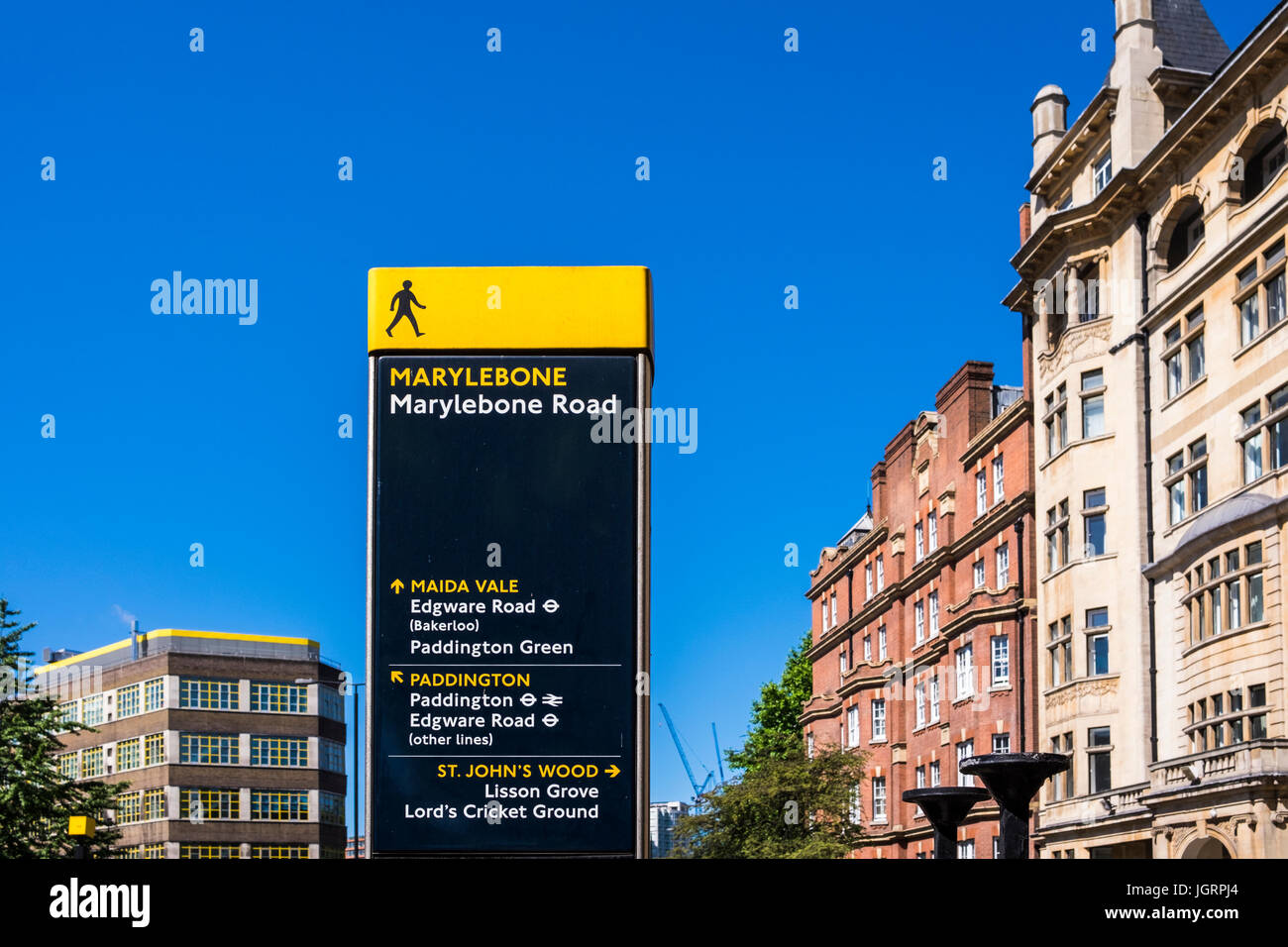 Walking direction sign on the Marylebone Road, City of Westminster ...