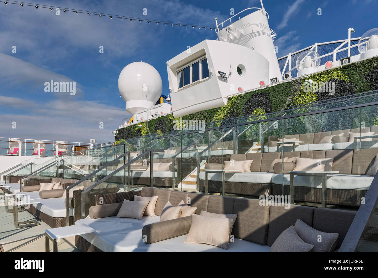 Deck seating for outdoor cinema. Genting Dream Cruise Ship, NA, China ...